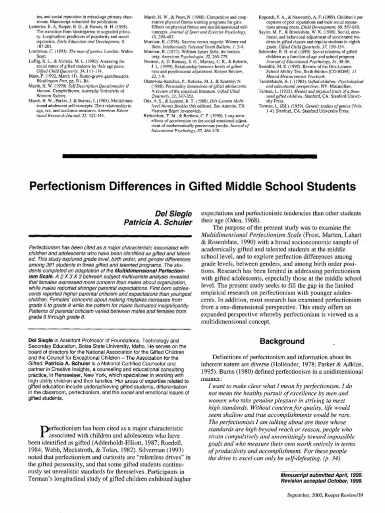 Siegle & Schuler (2000) Perfectionism Differences in Gifted Middle ...