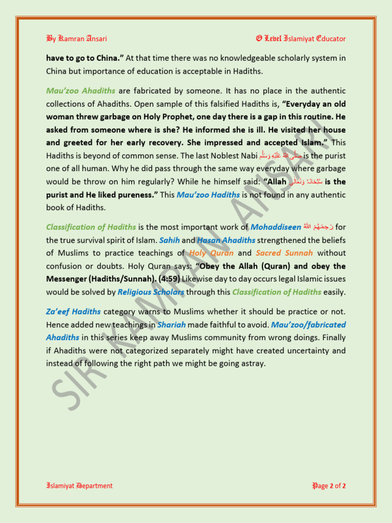 Classification of Hadiths-2 | PDF
