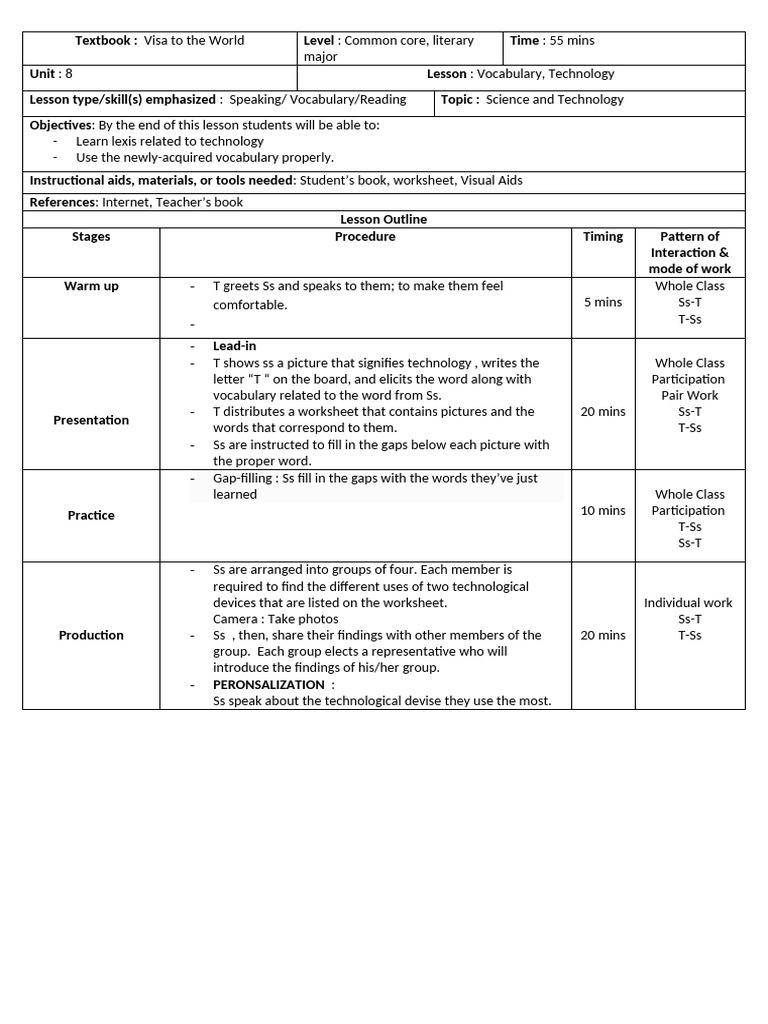 Technology Lesson plan | PDF | Vocabulary | Behavior Modification