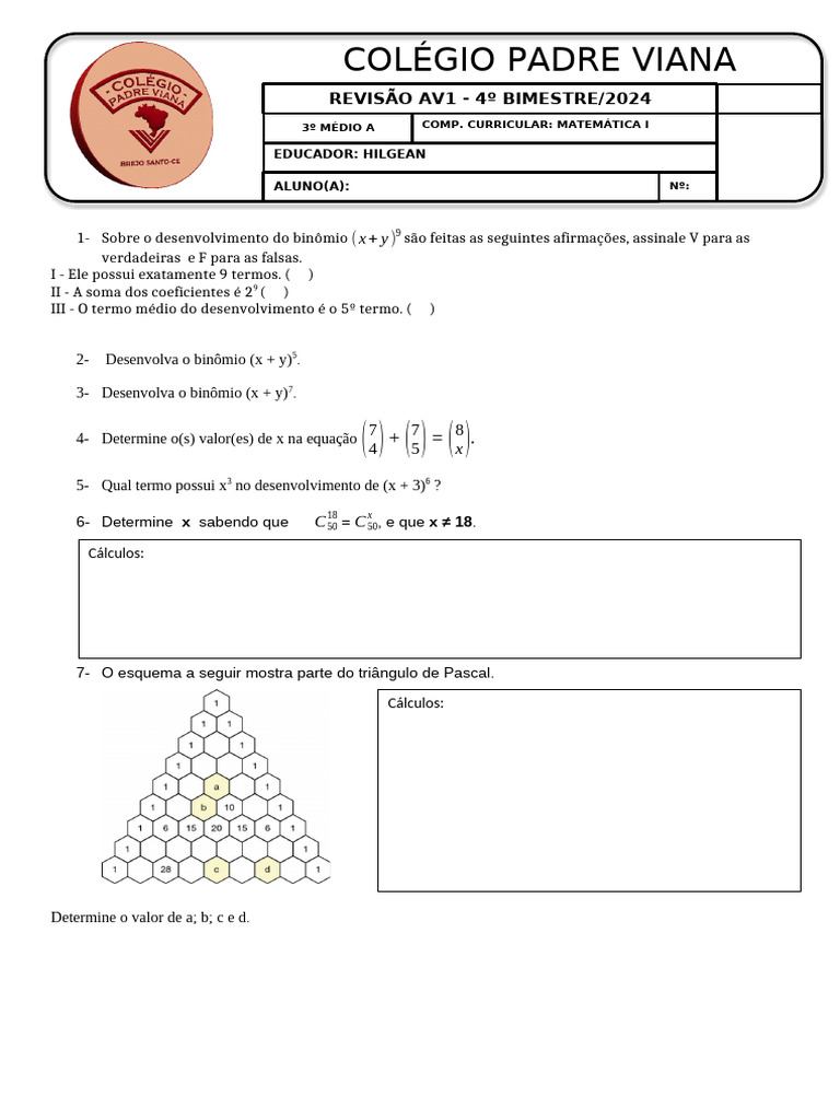 Revisão Av1 - 3° Ano Médio - (4° Bimestre) | PDF