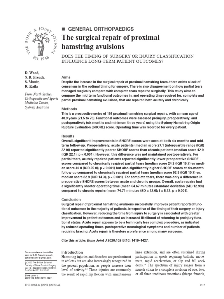 The Surgical Repair of Proximal Hamstring Avulsions | PDF | Pilates ...