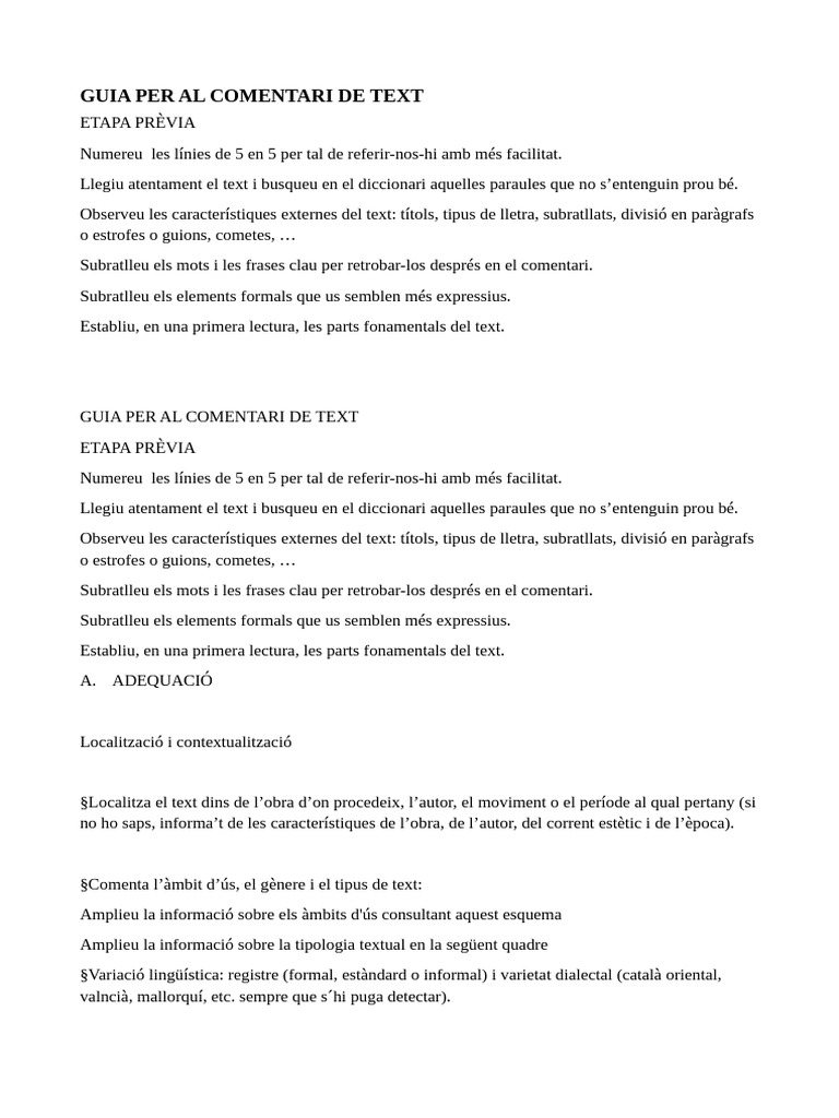 Guia Comentari de Text 1 Batx | PDF