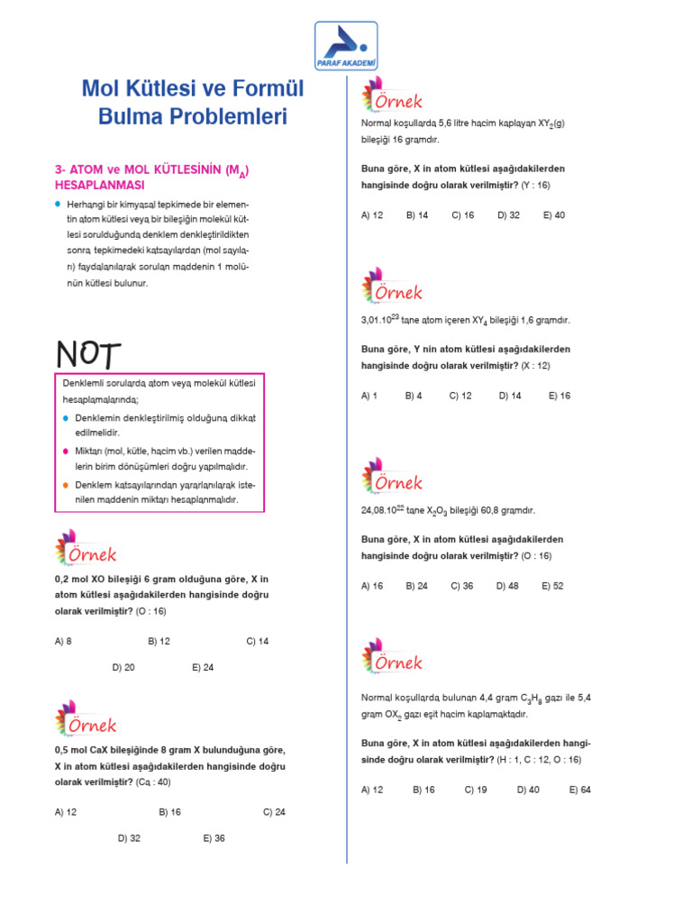 Mol Kutlesi Ve Formul Bulma | PDF