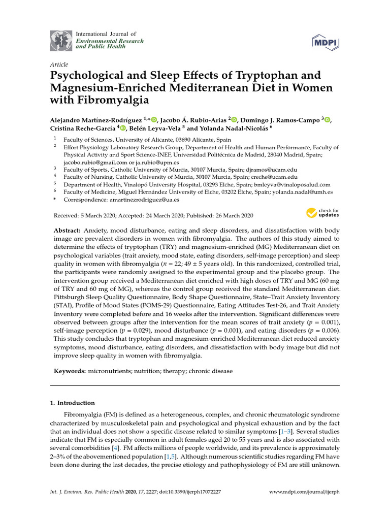 Psychological and Sleep Effects of Tryptophan and - Rodriguez 2020 ...