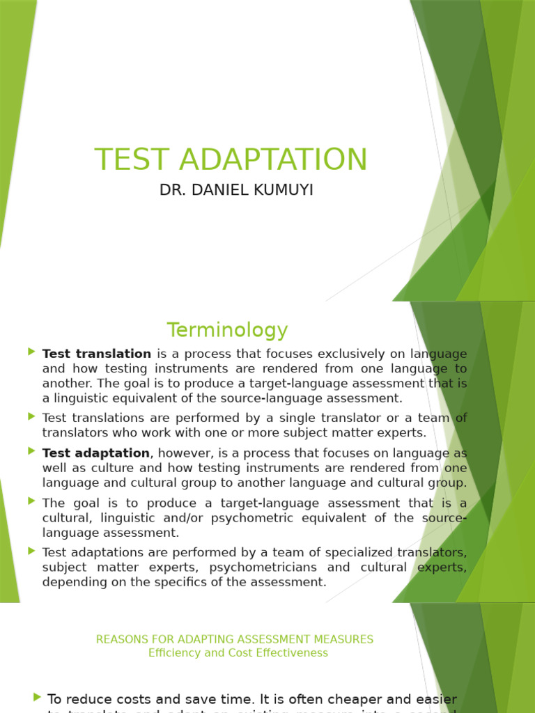 Lecture 10 - Test Adaptation - 044556 | PDF | Psychometrics | Psychology