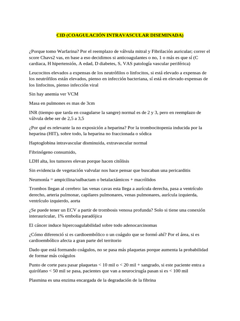 Cid (Coagulación Intravascular Diseminada) | PDF | Trombosis | Coagulación