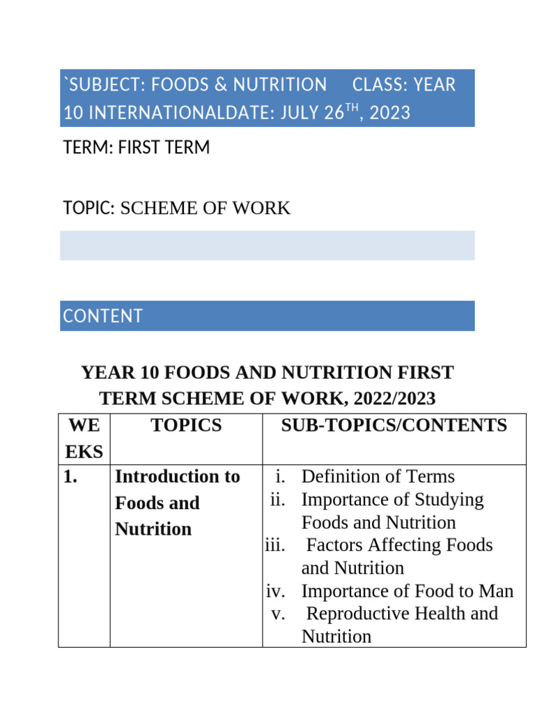 Year 10 Foods and Nutrition Overview | PDF | Digestion | Carbohydrates