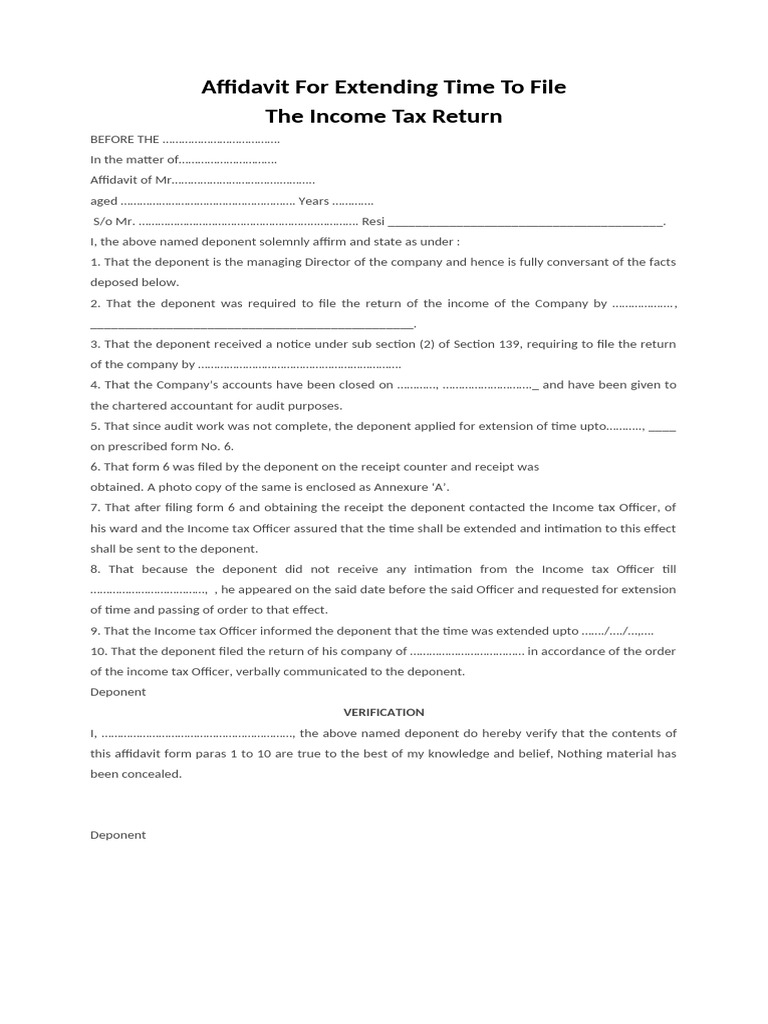 Affidavit for Income Tax Extension | PDF | Finance & Money Management