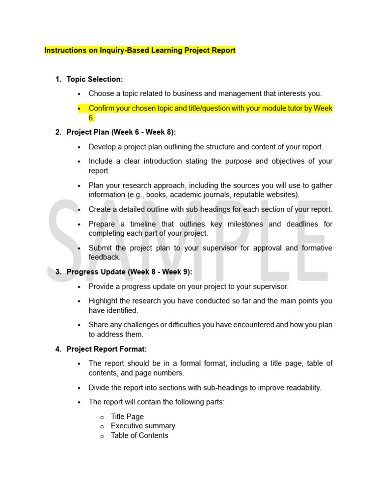 Instructions For Inquiry-Based Learning Report - CW1 | PDF ...