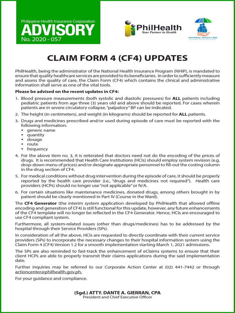 Philhealth Advisory On CF Forms Adv2020-0057 | PDF | Blood Pressure ...