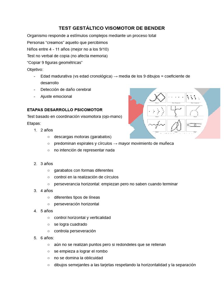 Test Gestáltico Visomotor de Bender | PDF | Métodos y materiales de ...