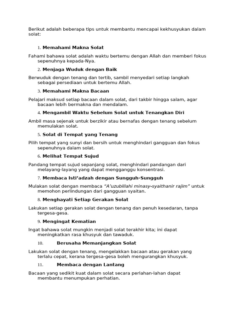 Tips Khusyuk Solat di Surau Nur Iman | PDF