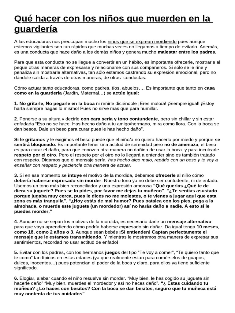 Qué Hacer Con Los Niños Que Muerden en La Guardería | PDF Qué Hacer Con Los Niños Que Muerden en La Guardería | PDF