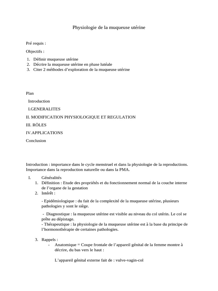 Physiologie de la muqueuse utérine | PDF | Utérus | Épithélium