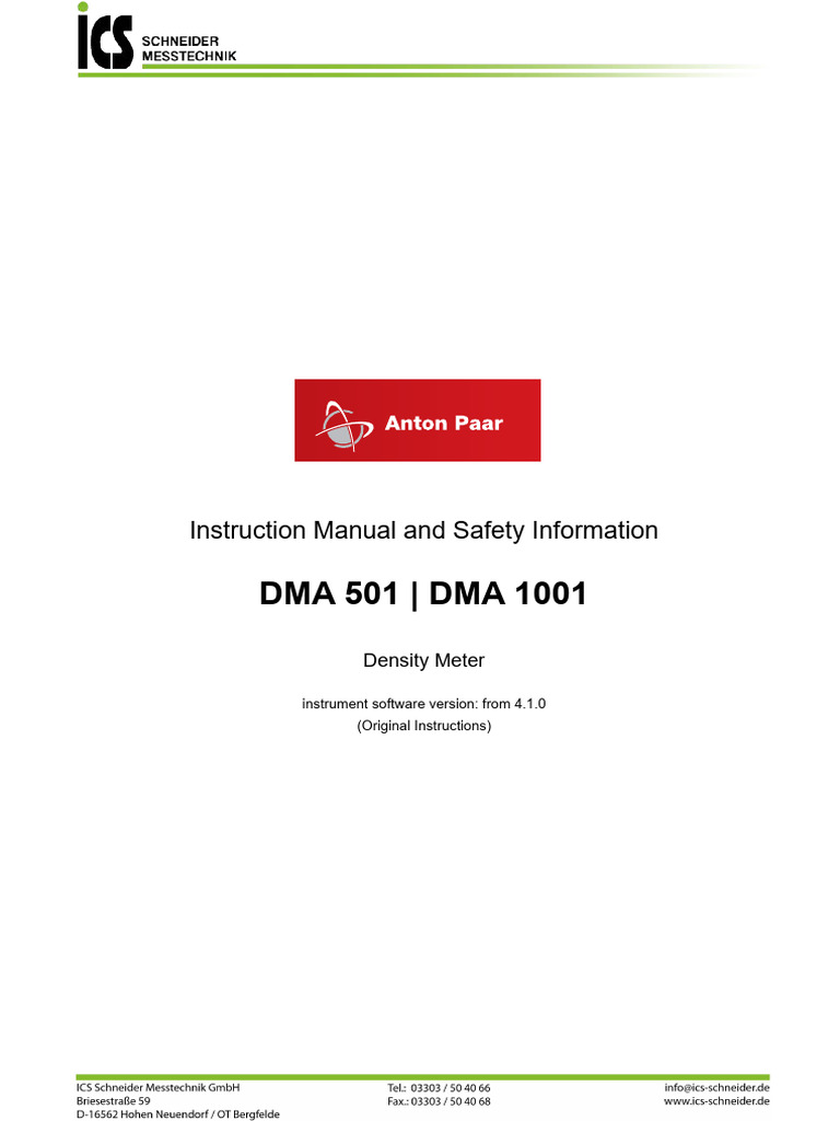 DMA 501/1001 Density Meter Manual | PDF | Electrical Connector | Safety