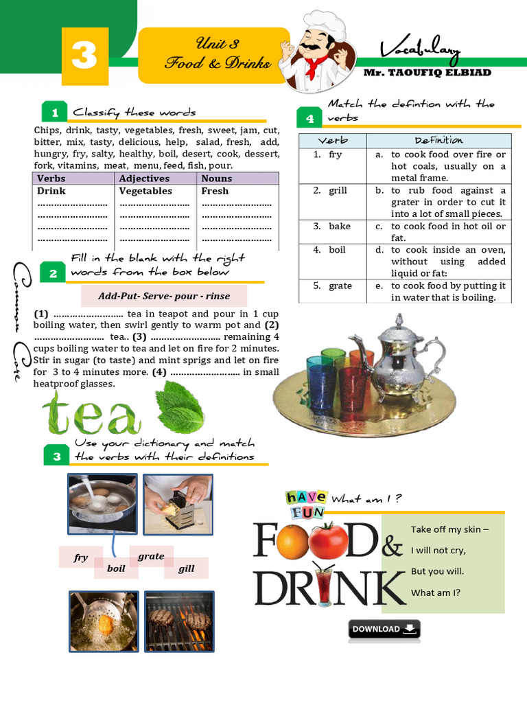 Unit 3 - Food and Drinks - Word Extension | PDF | Cuisine | Cooking