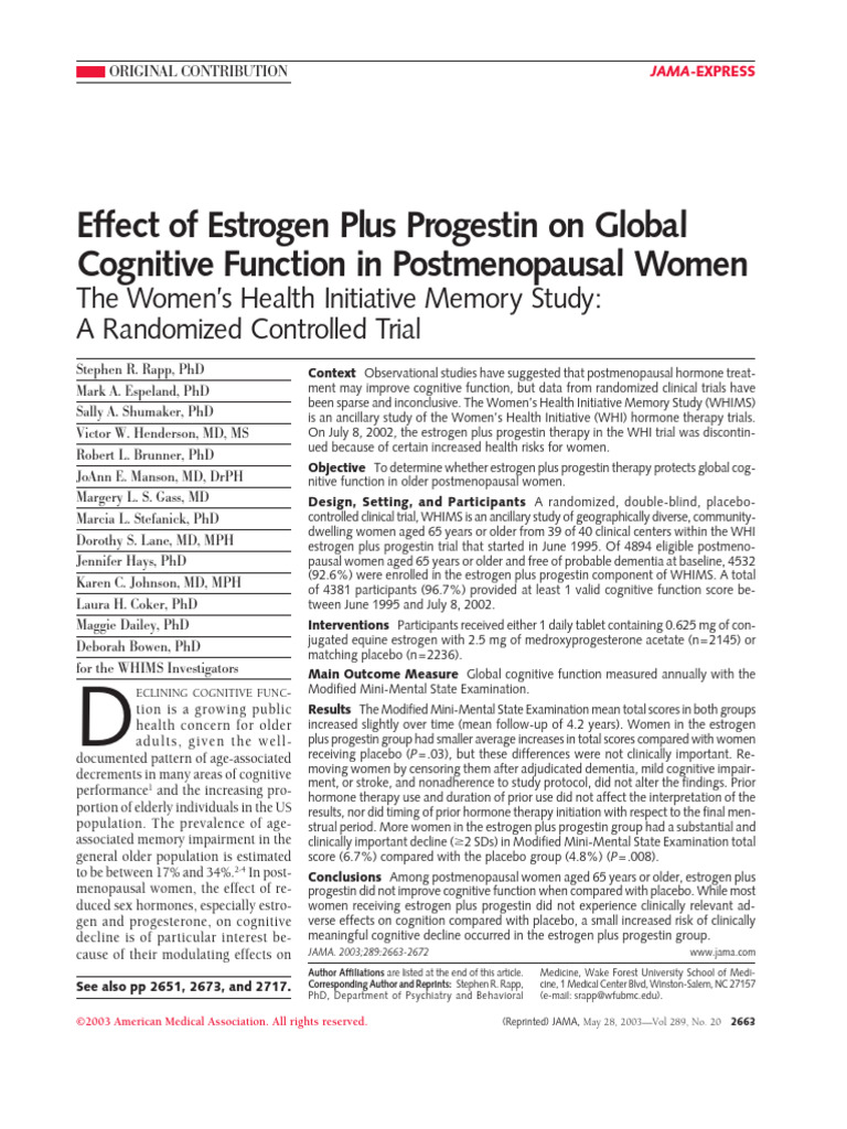 Effect of Estrogen Plus Progestin - Trial | PDF | Hormone Replacement ...