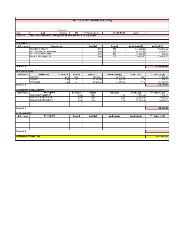 Apu Concreto Estructural | PDF