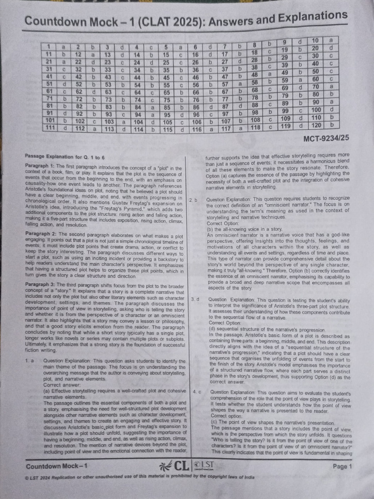Countdown Mock-1 Answers and Explanations | PDF | Plot (Narrative) | Narration