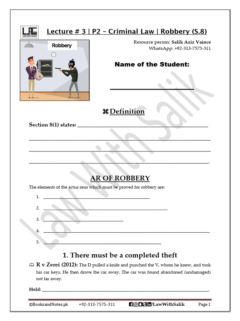 S Criminal Robbery, Law As Level Criminal Law | PDF | Robbery | Theft