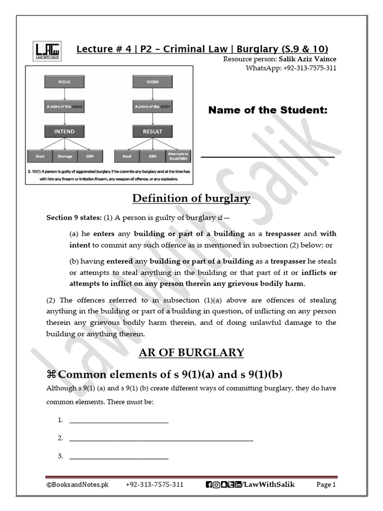 S Criminal Burglary, As Level Law Criminal Law | PDF | Burglary | Theft