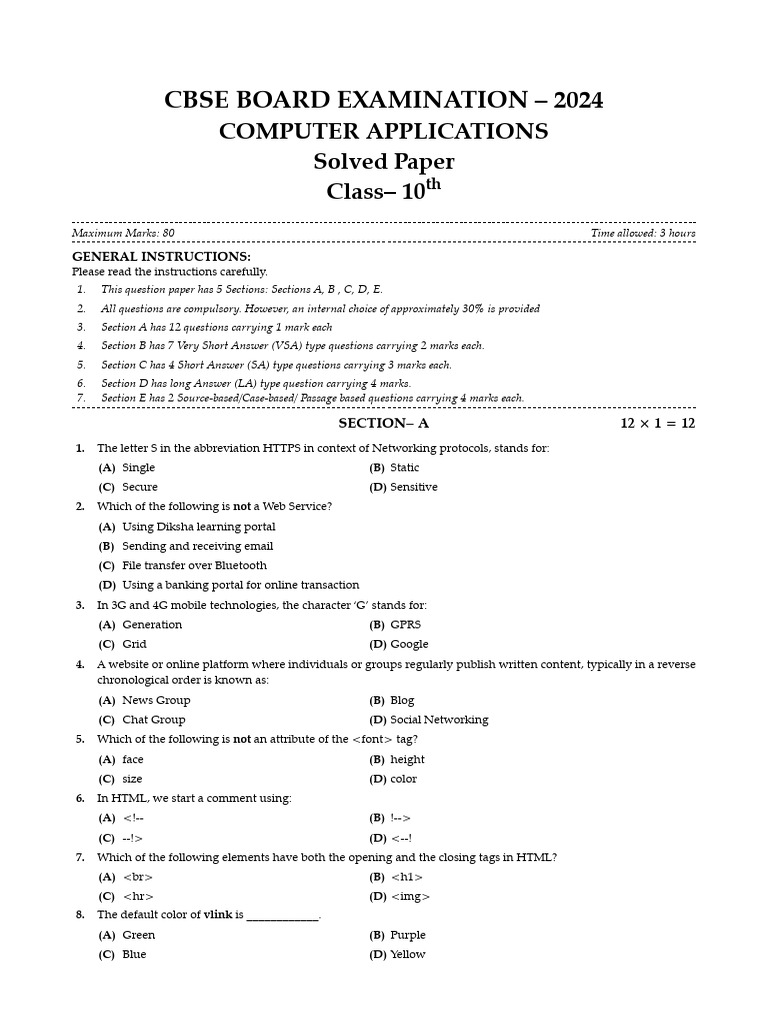 1-CBSE Class X Computer Application Board | PDF | World Wide Web | Internet & Web