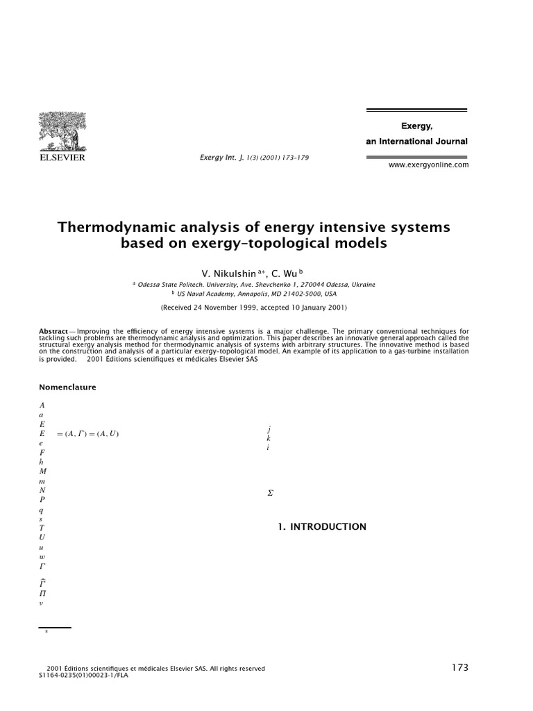 Exergy Analysis of Energy Systems | PDF | Exergy | Heat