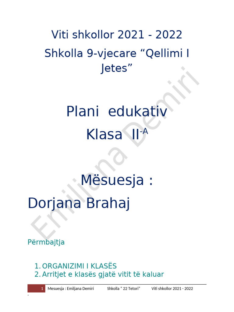 Plani Edukativ 2-C 2021 - 2022 | PDF