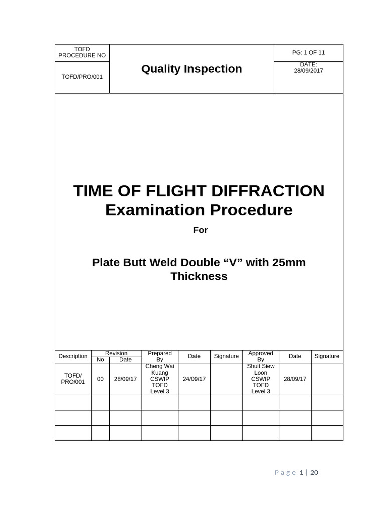 TOFD PROCEDURE Cheng Wai Kuang | PDF | Nondestructive Testing | Waves