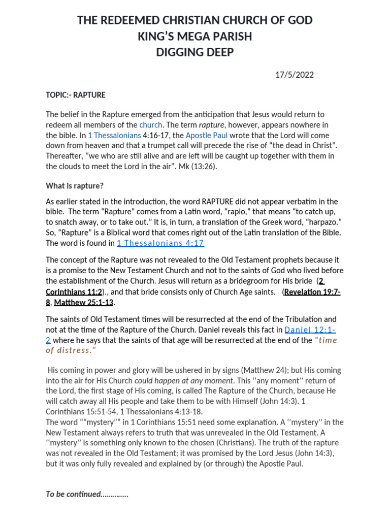 rapture 1 | PDF | Rapture | Bible Content