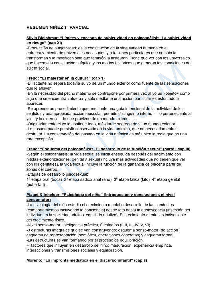 Ninez Resumen 1 Parcial | PDF | Teoría de apego | Sicología
