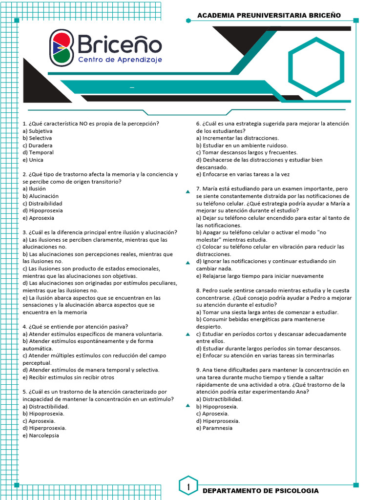 s8 Psicologia - Procesos Cognitivos | PDF | Amnesia | Atención
