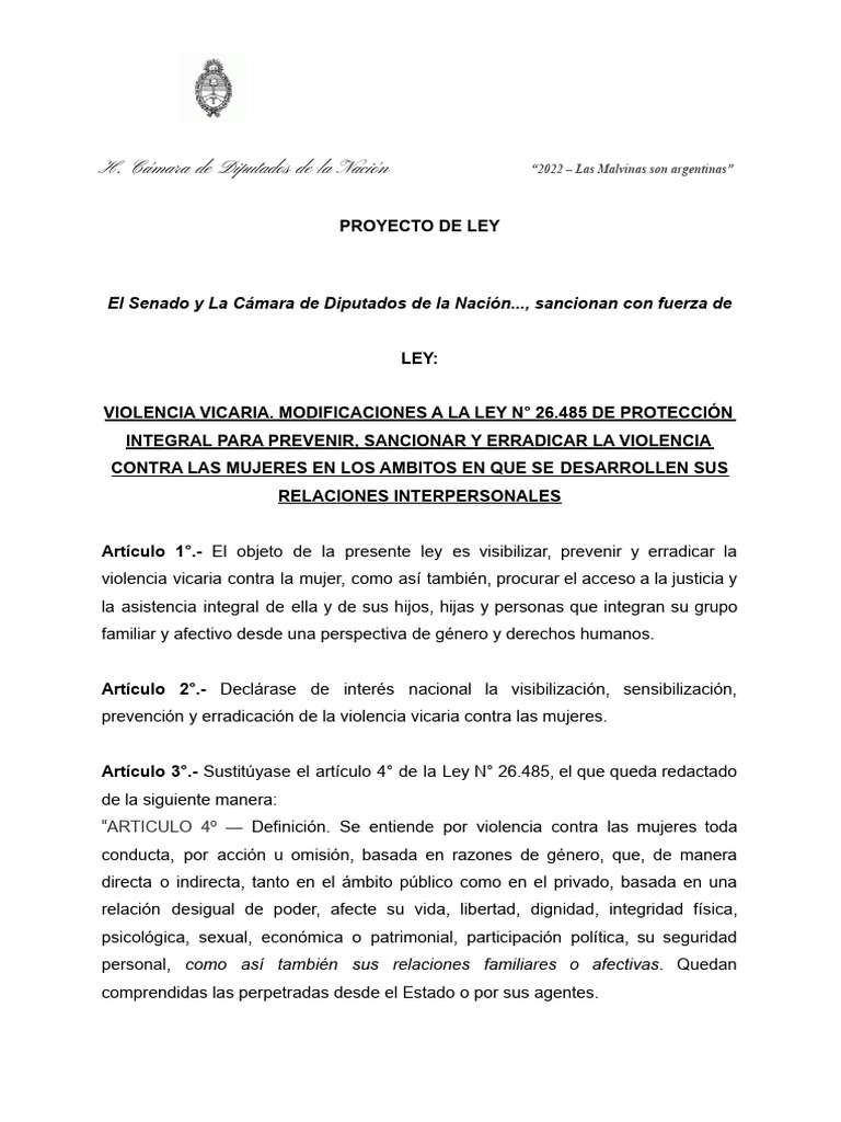 Ley 26485 - Violencia Vicaria Agregada | PDF | La violencia contra las mujeres | Psicología Social