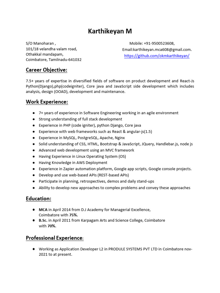 Karthikeyan Resume | PDF | Web Application | Java Script Karthikeyan Resume | PDF | Web Application | Java Script