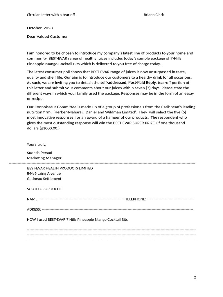 Circular Letter With A Tear off-EDPM | PDF | Drink