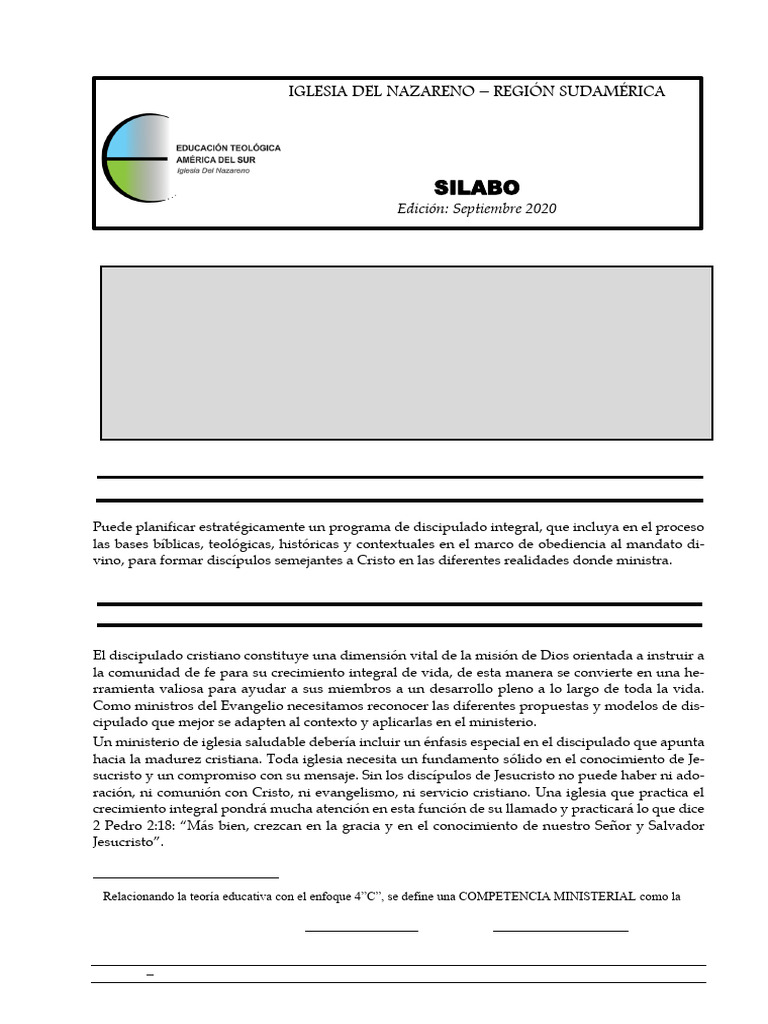 Discipulado Cristiano Integral: Silabo 2020 | PDF | Evaluación