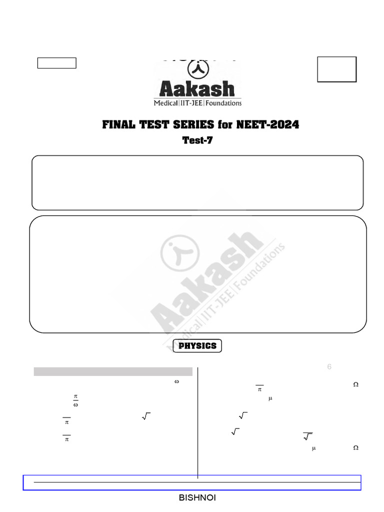 FTS 7 CODE B Viju RM+OYM QUE @CET - JEE - NEET | PDF | Inductor | Electrical Engineering