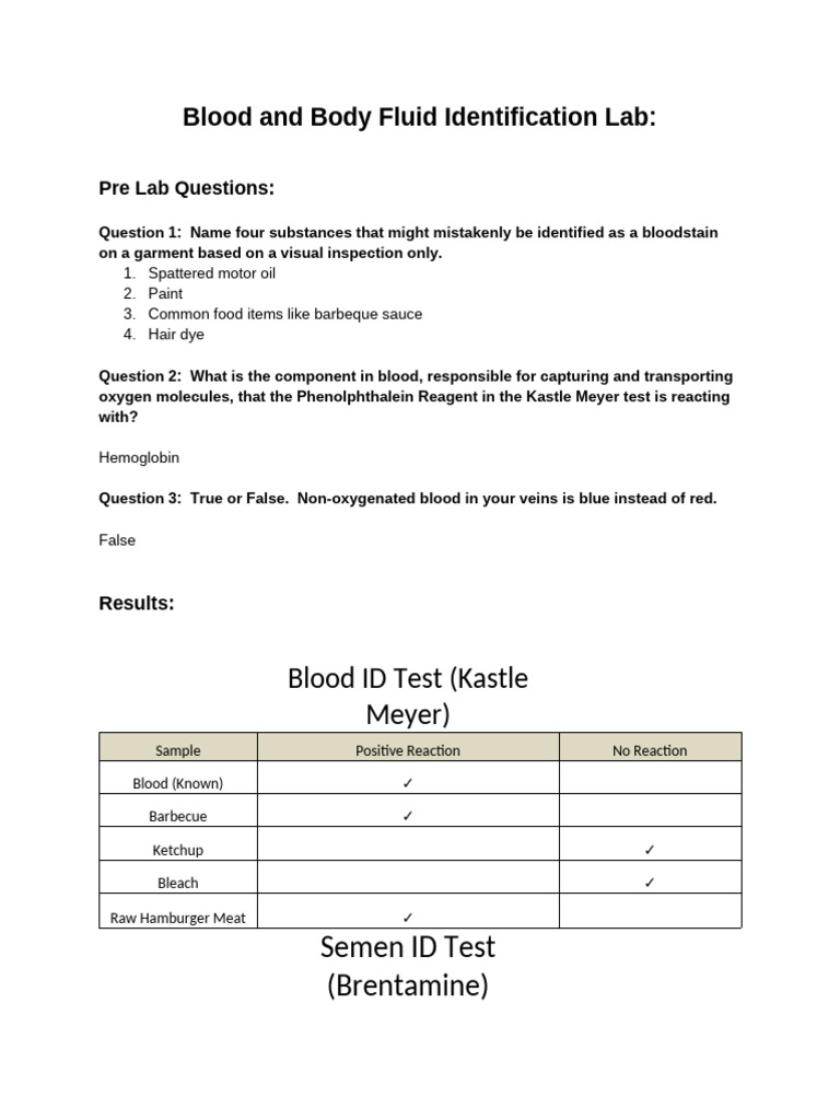 Blood and Body Fluid Identification Online Lab | PDF | Blood