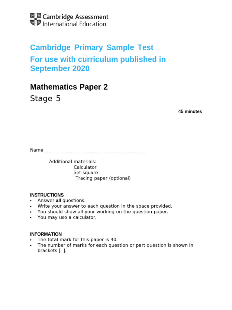 Cambridge Stage 5 Maths Paper 2 Sample | PDF | Mathematics