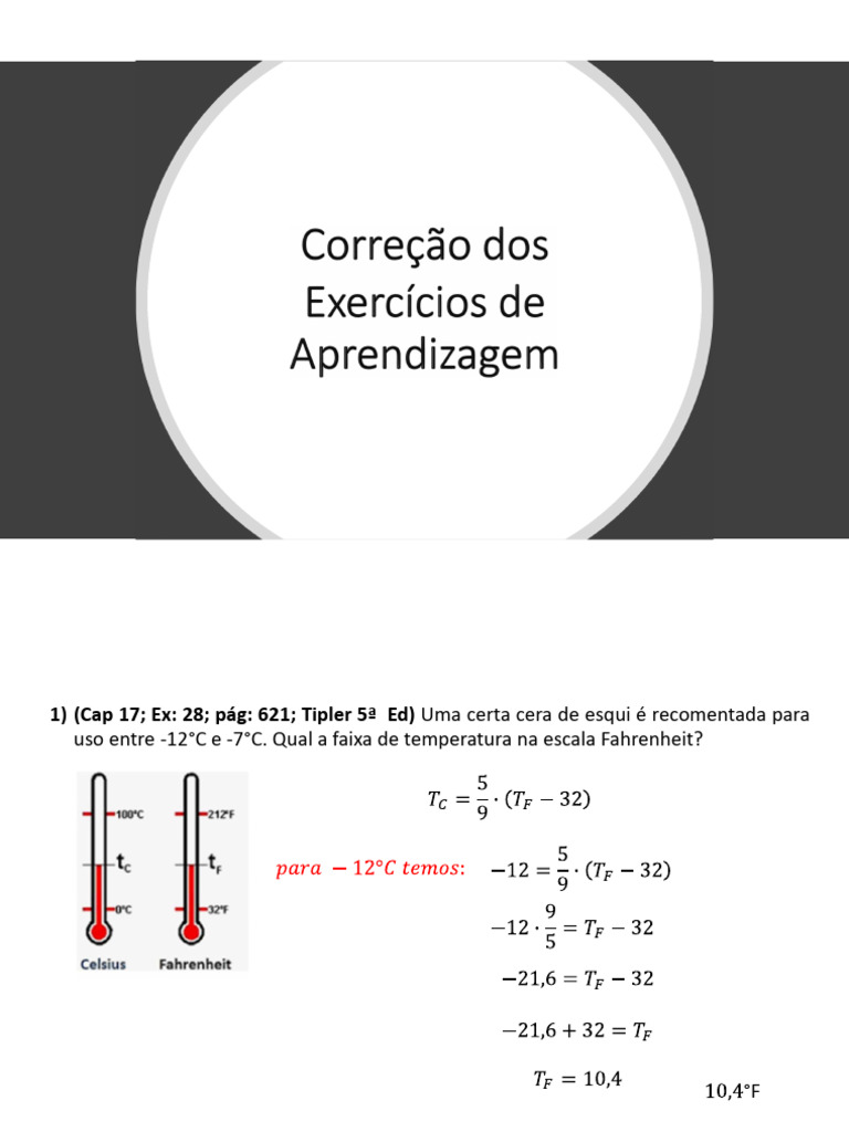 Correcao Aula 1 Ex 1 A 7 | PDF | Fahrenheit | Termômetro