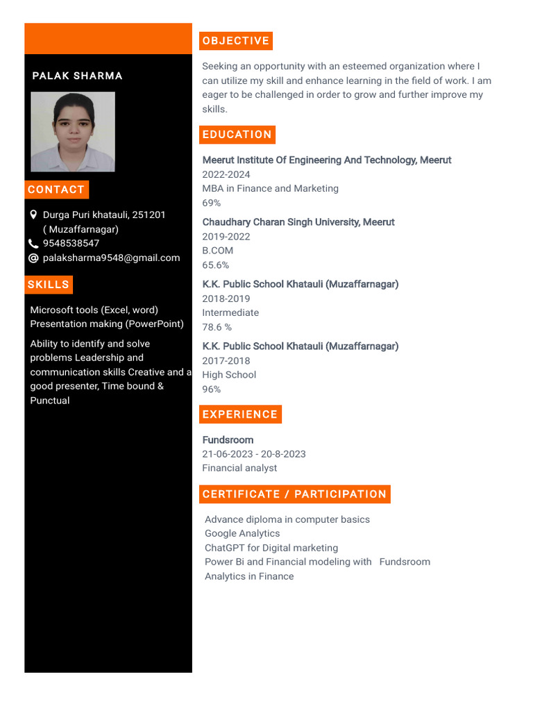 Palak's Resume | PDF | Computers