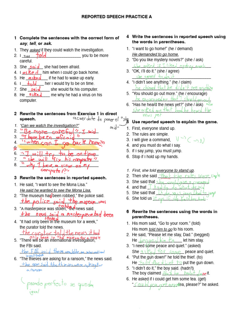 Reported Speech Practice 9th | PDF | Language Arts & Discipline | Foreign Language Studies