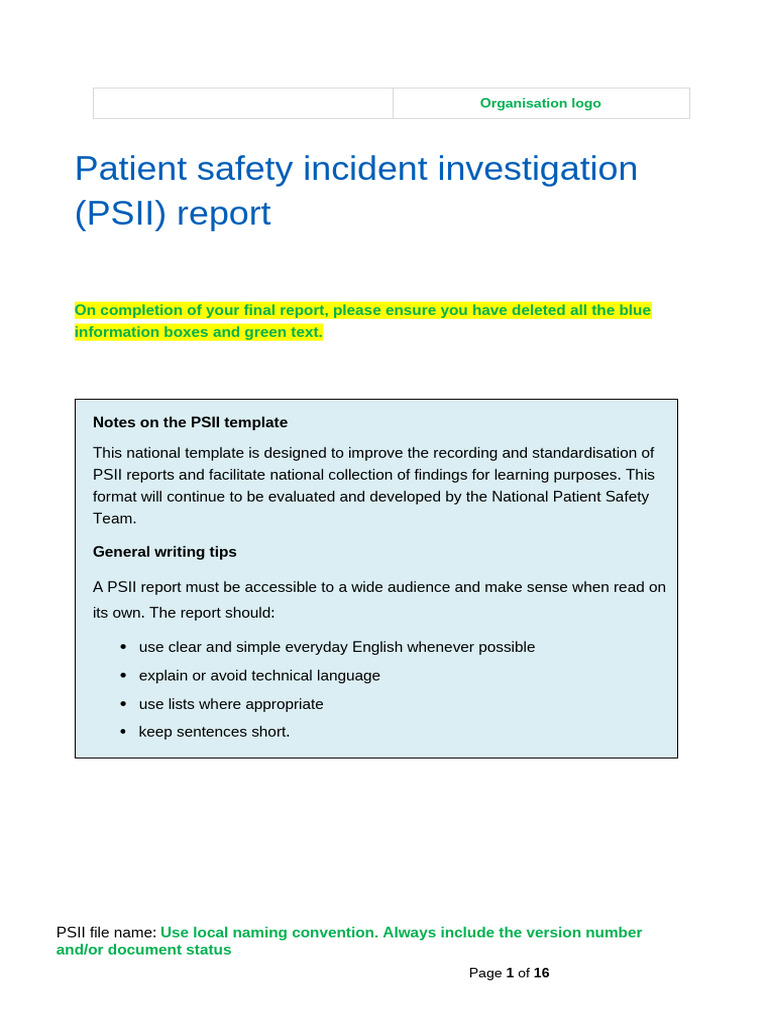 Patient Safety Incident Investigation Report | PDF | Patient Safety ...