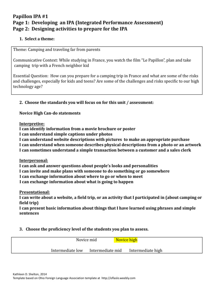 Integrated Performance Assessment for Camping | PDF | Language Families ...