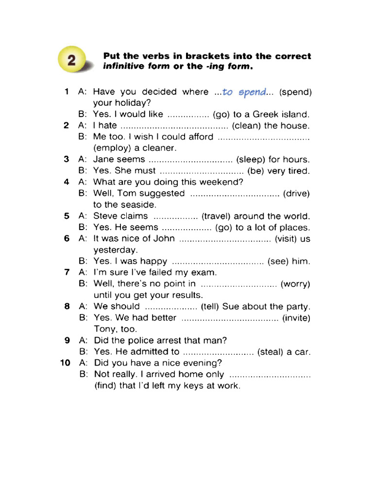 Infinitives and - Ing Practice | PDF