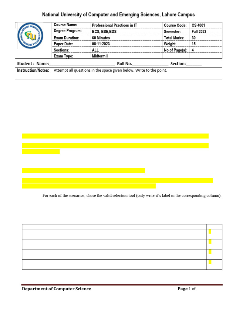 MID-II Solution PPIT Fall2023 | PDF | University And College Admission | Flash Memory