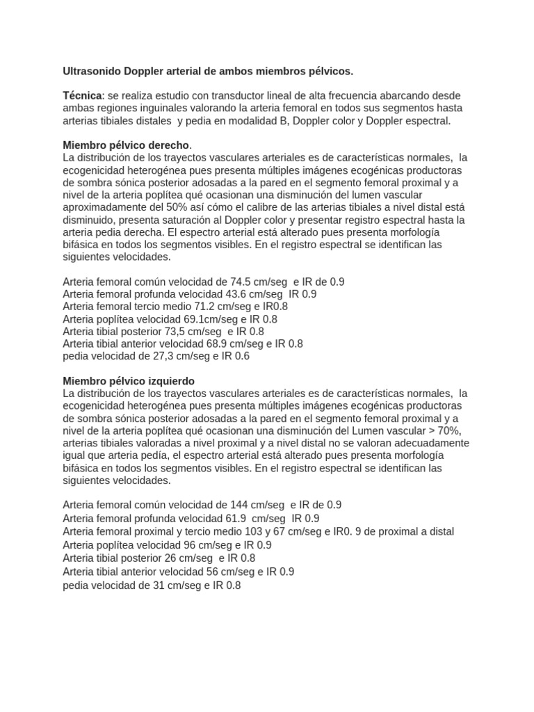 Plantilla Doppler Arterial MMPP | PDF