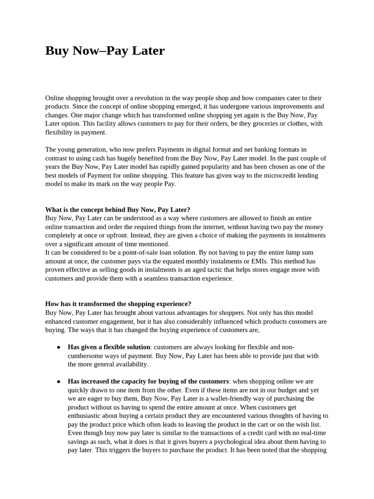 Buy Now-Pay Later | PDF | Online Shopping | Customer