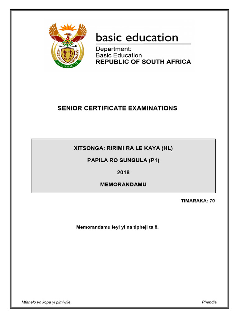 Xitsonga HL P1 May-June 2018 Memo | PDF