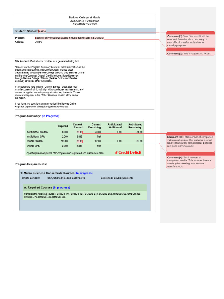 Berklee Online Official Transfer Evaluation Sample Bps | PDF